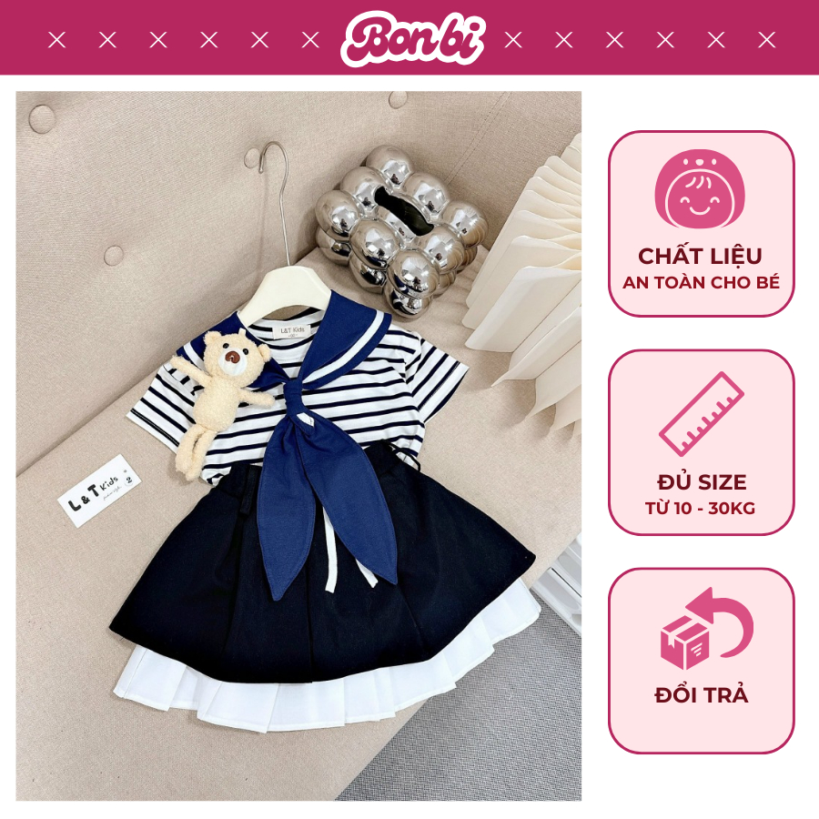 [B72] Váy thủy thủ cho bé gái Bonbi Áo cotton kẻ loại đẹp - cổ thủy thủ tháo rời có in sau - kèm ...