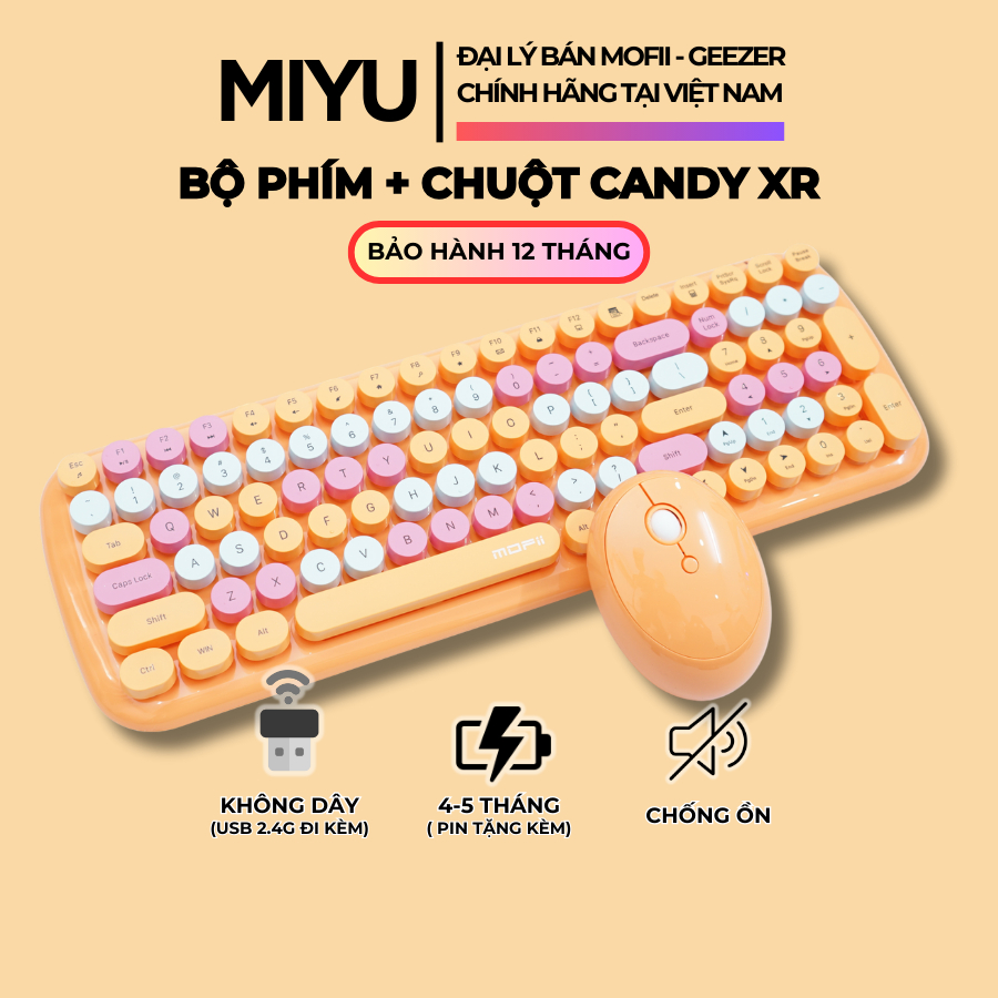 Bàn Phím Chuột không dây MOFII CANDY XR, Bàn Phím Mofii Giả Cơ Bluetooth Cute Chính Hãng tương ...