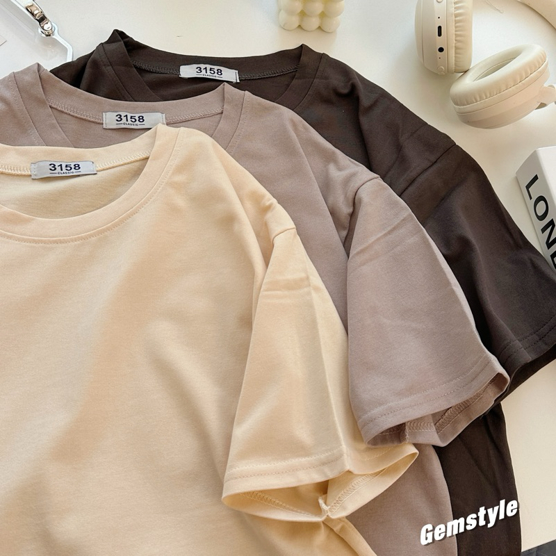 Áo thun nữ 3158 form rộng tay lỡ cổ tròn GEM basic, phông chất cotton khô thoáng mát freesize ...