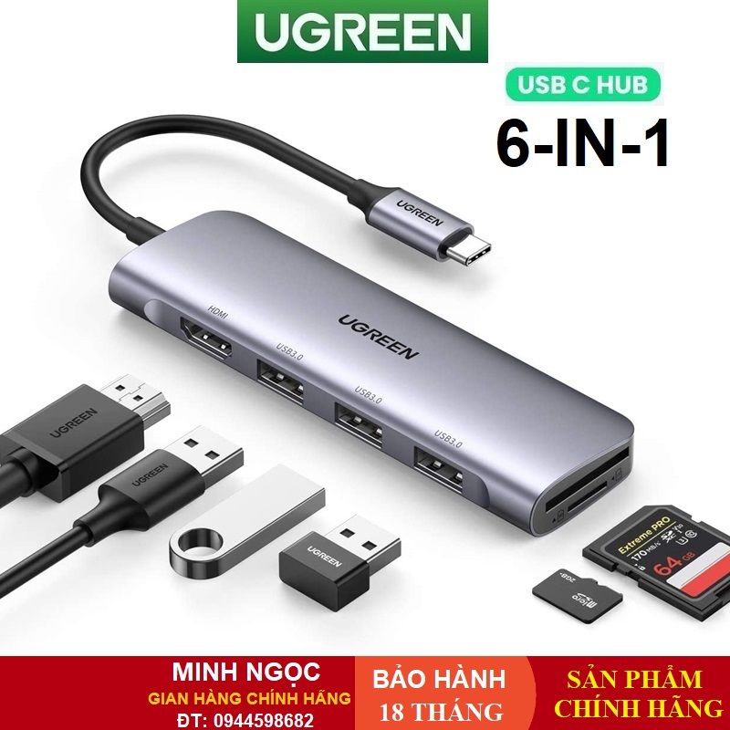 HUB bộ chuyển USB Type C sang HDMI/USB 3.0/SD/TF Ugreen 70410 - Hàng Chính Hãng | Shopee Việt Nam
