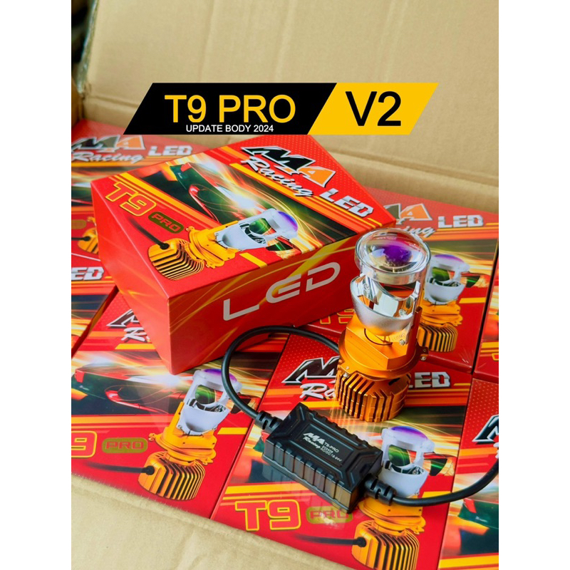 Đèn Pha LED Bi Cầu T9 Pro MA Racing H4 Kính Tím Lắp Ô tô Xe Máy Pha Bi Cầu Chống Chói Cắt Sáng ...