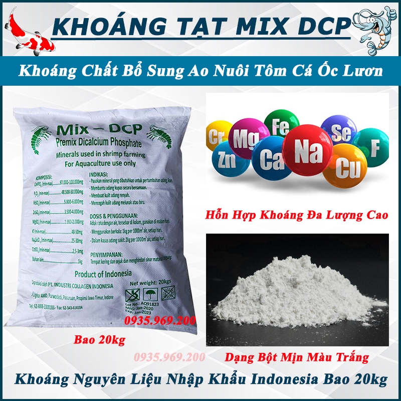 Khoáng đa vi lượng Mix DCP bao 20kg, khoáng cho cá tôm tép ốc, Khoáng ...
