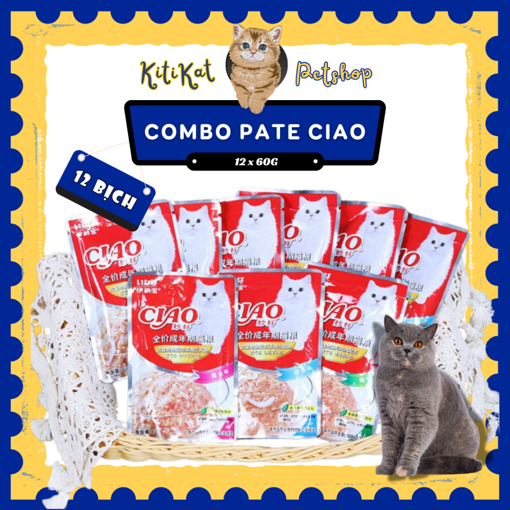 [COMBO 12 GÓI] Pate CIAO & TAOTAOPETScho mèo gói 60g & 70g, Pate dinh dưỡng cho mèo CIAO ...
