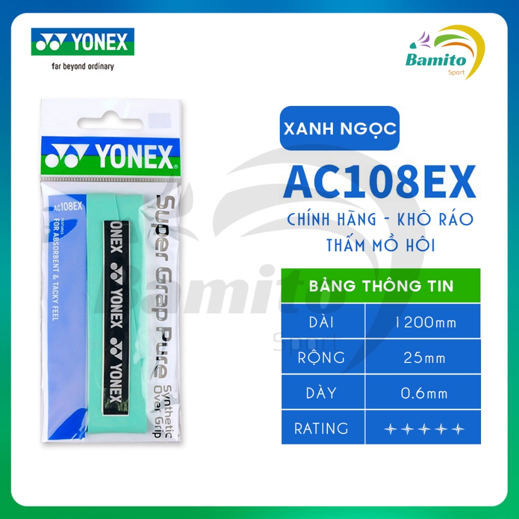 Quấn cán Yonex, Cuốn Cán Vợt Cầu Lông Yonex Chính Hãng AC108EX (AC 108 EX) - Khô ráo, hút mồ hôi ...
