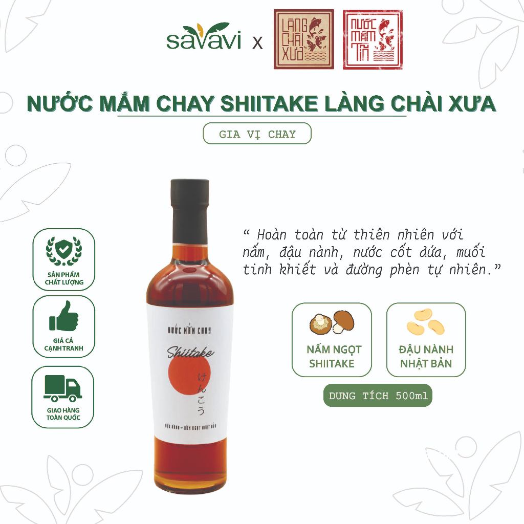 Nước Mắm Chay Shiitake Làng Chài Xưa -Từ Đậu Nành, Nấm Ngọt Shiitake, Trái Thơm-Chai Thuỷ Tinh ...