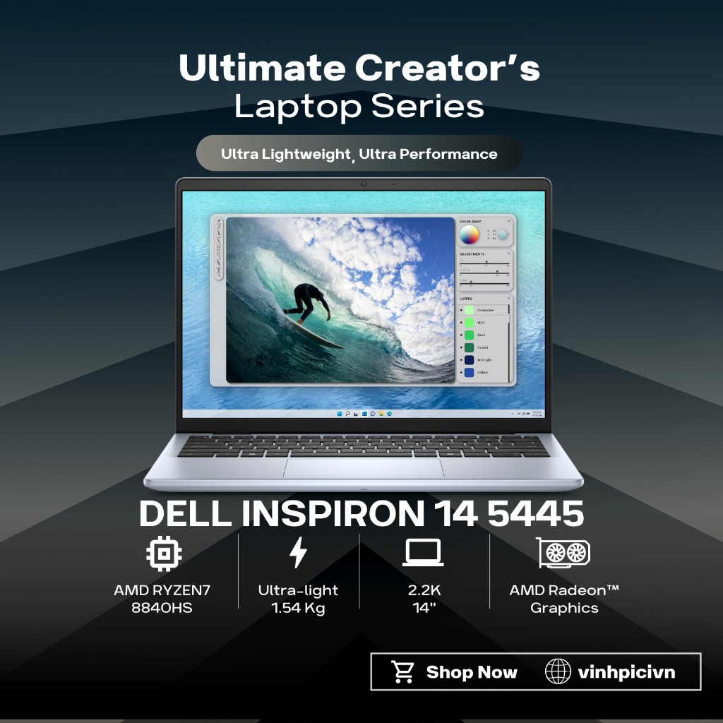 Laptop Dell Inspiron 14 5445 (R7-8840HS/ AMD Radeon/ Ram 16GB/ SSD ...