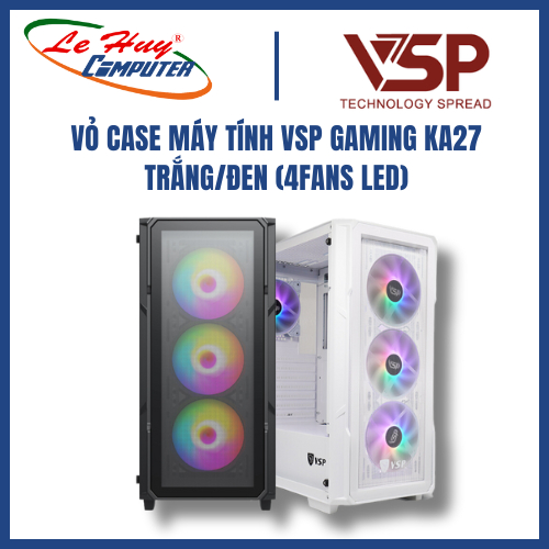 VỎ CASE MÁY TÍNH VSP GAMING KA27 TRẮNG/ĐEN (4FANS LED) | Shopee Việt Nam