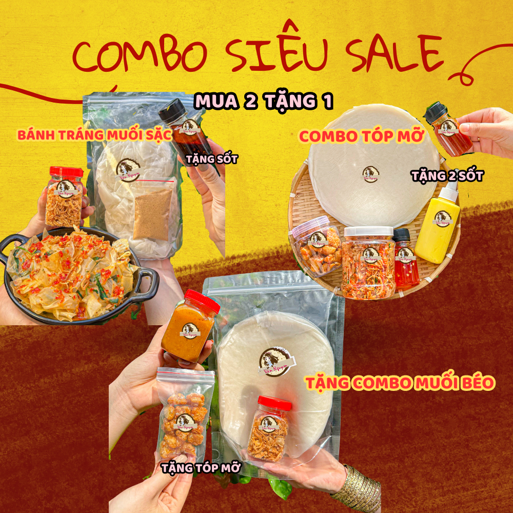Combo SIÊU SALE bánh tráng muối béo, bánh tráng muối sặc và combo tóp ...