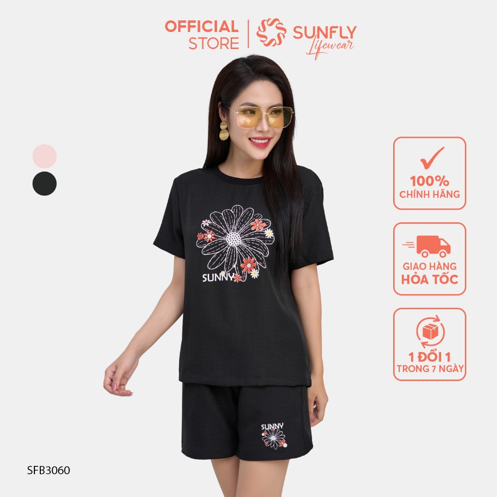 Set đồ nữ SUNFLY chất đũi vân mây dáng áo suông cộc quần sooc SFB3060 ...