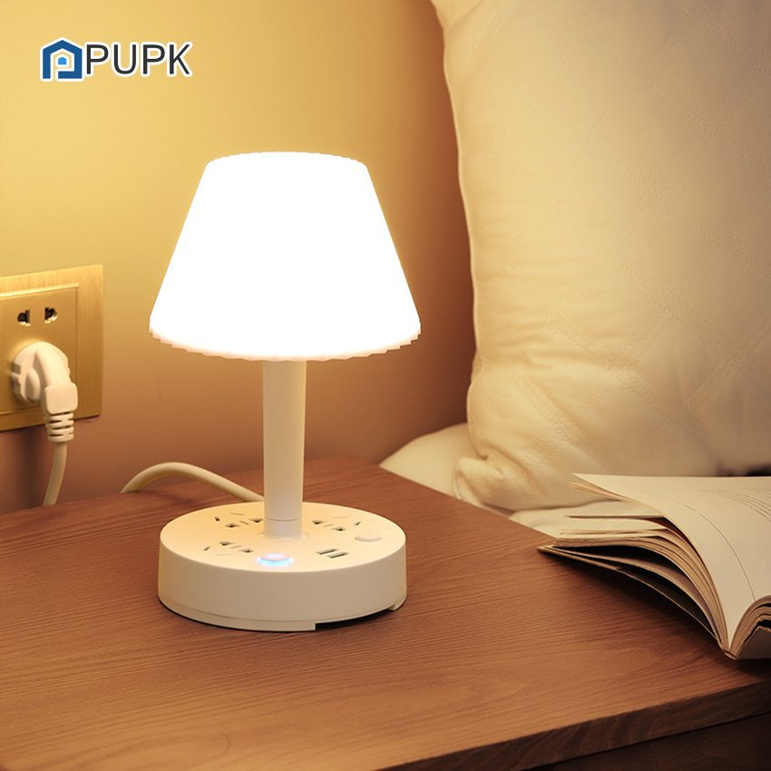 Đèn học để bàn PUPK Đèn ngủ mini để bàn đa năng tích hợp ổ cắm sạc USB ...
