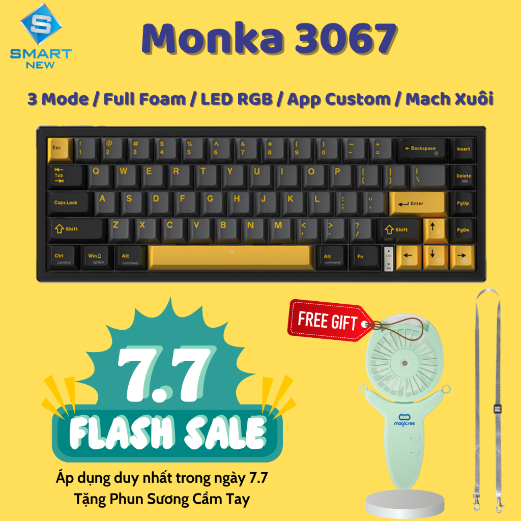 Bàn phím cơ không dây MONKA 3067 Pro V2 - 3 MODE Kết Nối - Có Hotswap ...