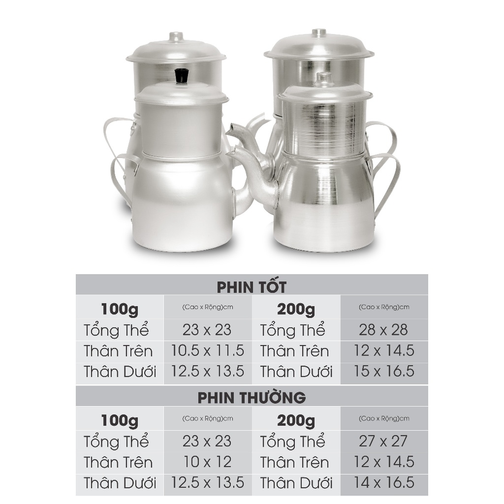 Phin cafe nhôm 100g và 200g - Phin cafe có ấm lớn - Dụng cụ pha cà phê ...