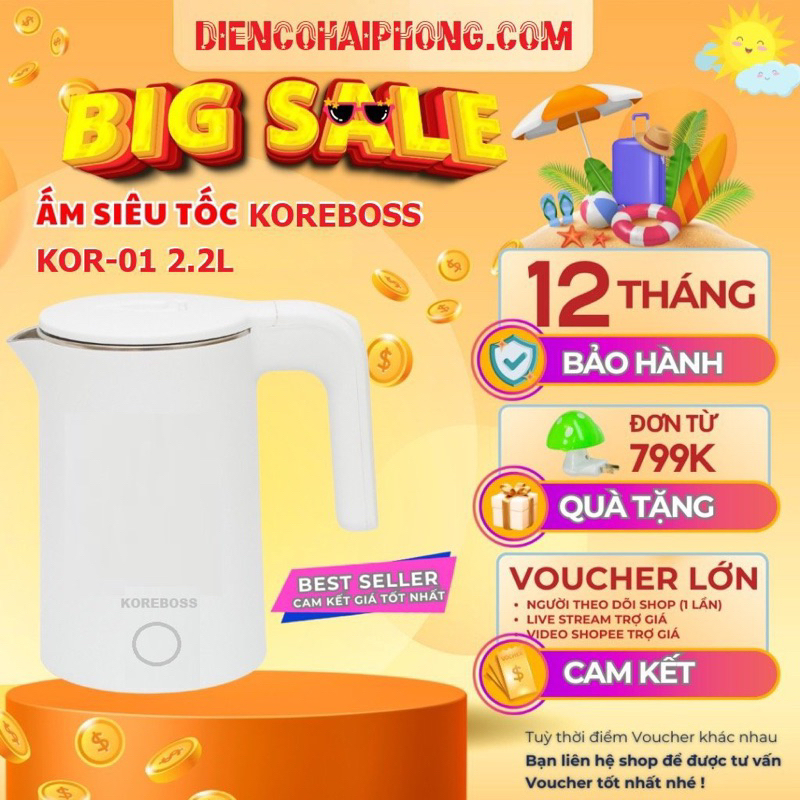 ( Tặng phích cắm có hoặc ko tuỳ đợt ) Ấm siêu tốc Koreboss KOR-01 2.2L | Shopee Việt Nam