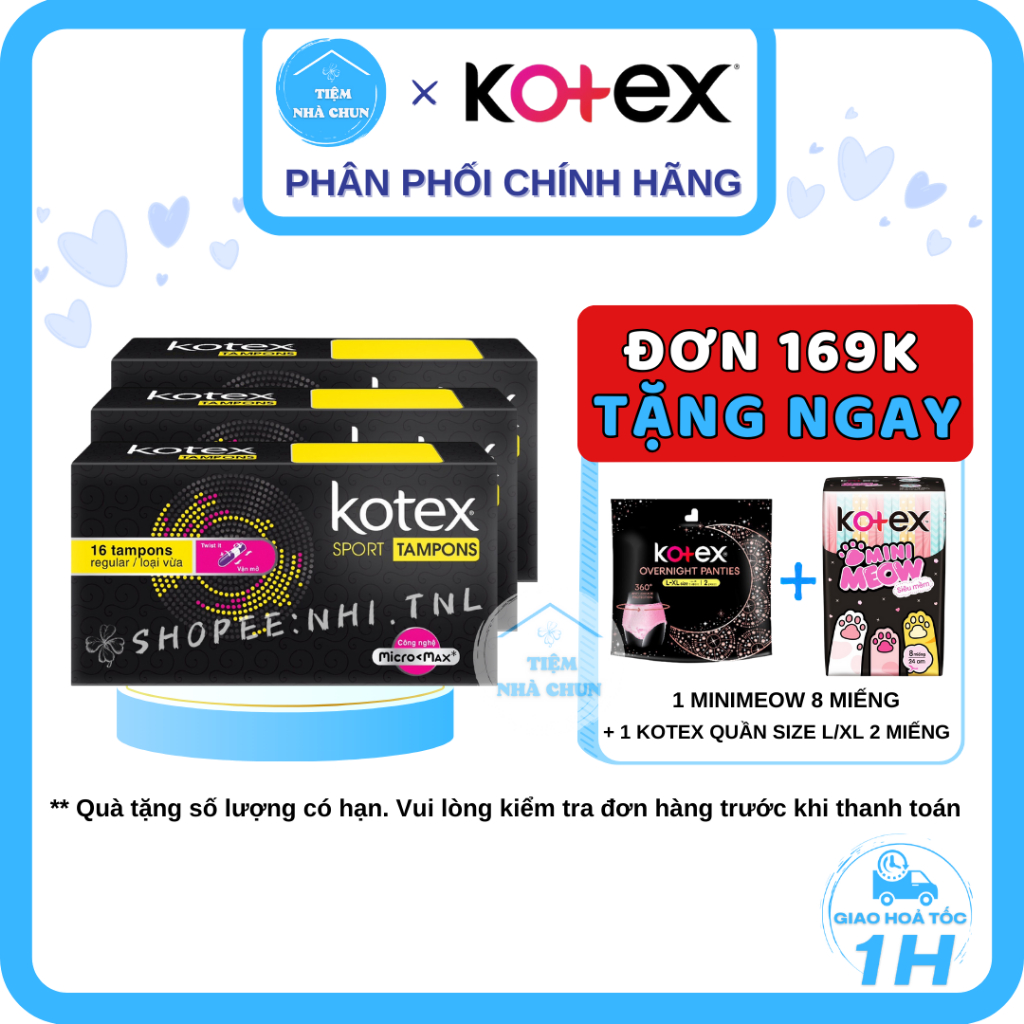 CHE TÊN - Combo 3 Hộp - BVS KOTEX TAMPON 16 Miếng Băng Vệ Sinh Kotex Sport Tampon Regular - NHI ...