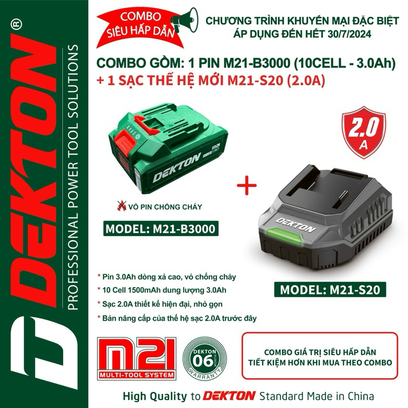 KM lớn Dekton M21-21V 3Ah là phiên bản B3000XT của thương hiệu Dekton. | Shopee Việt Nam