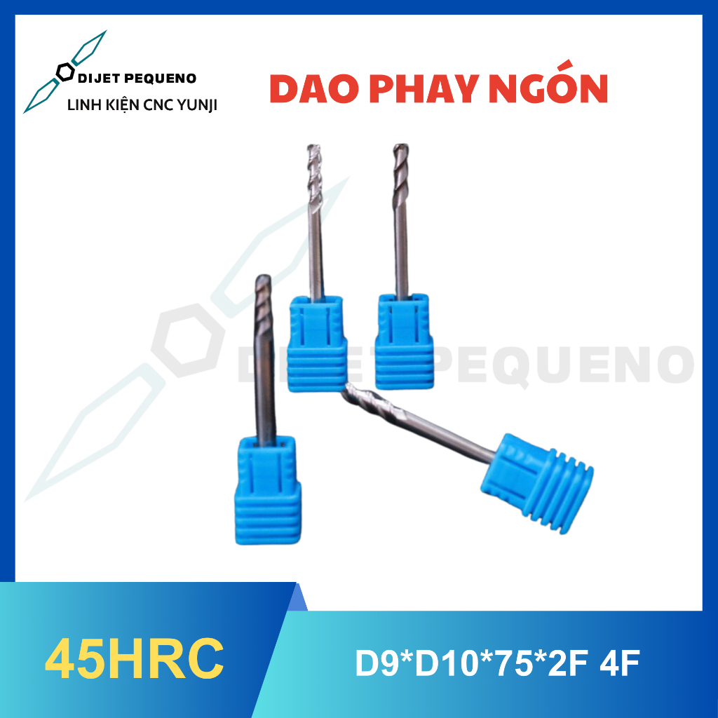 Dao phay ngón D9*D10*75*2F 4F 45HRC gia công nhôm, gang, thép, chất liệu hợp kim phủ nano đen ...