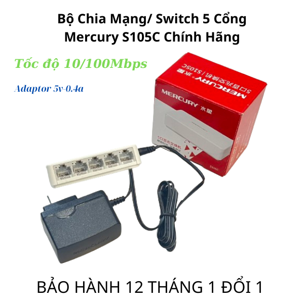 Bộ Chia Mạng/ Switch 5 Cổng Mercury S105C Chính Hãng-Tốc độ mạng 10/100Mbps-Có kèm nguồn 5v0.4a ...