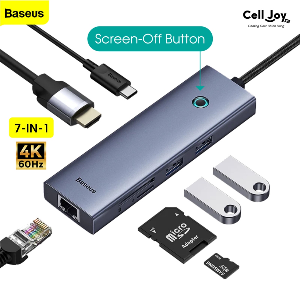 Hub Type-C chuyển đổi Macbook Baseus UltraJoy Series 7in1 (Type-C to HDMI/TF/SD/RJ45/PD 100W ...