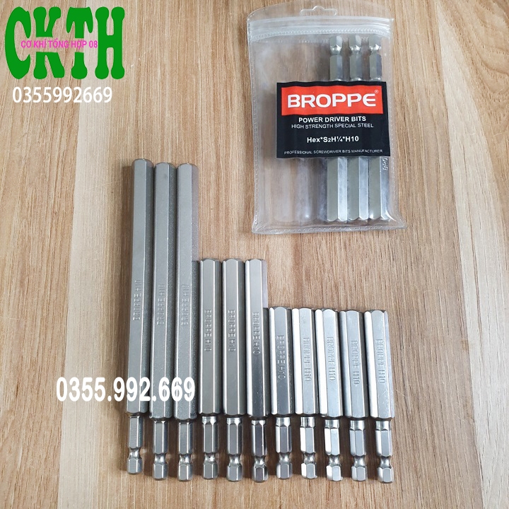 Đầu mũi lục giác từ tính H10 cho khoan pin và khoan điện đầy đủ chiều dài thương hiệu BROPPE cao ...