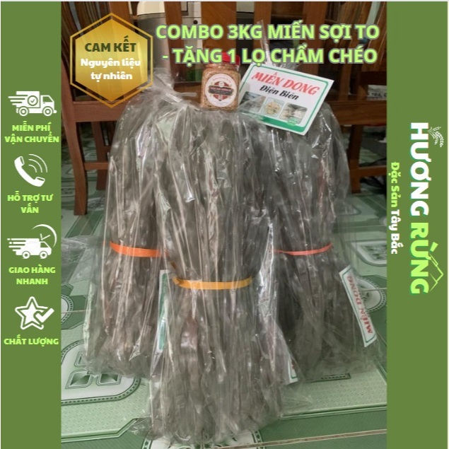 COMBO 3KG MIẾN DONG SỢI TO (tặng 1 lọ chẩm chéo), miến dong Sùng Bầu ...