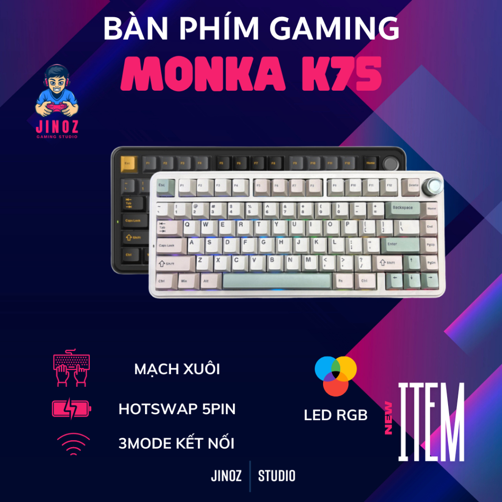 Bàn phím cơ không dây Monka K75 | 3 mode | RGB | Hotswap | Shopee Việt Nam