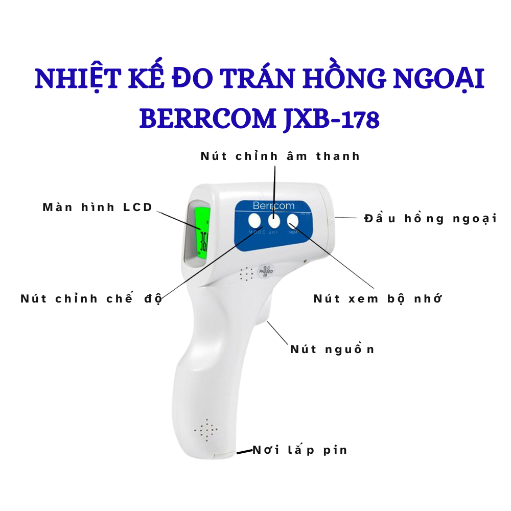 Nhiệt kế điện tử hồng ngoại Bercom JXB-178 - Máy đo thân nhiệt (bảo ...