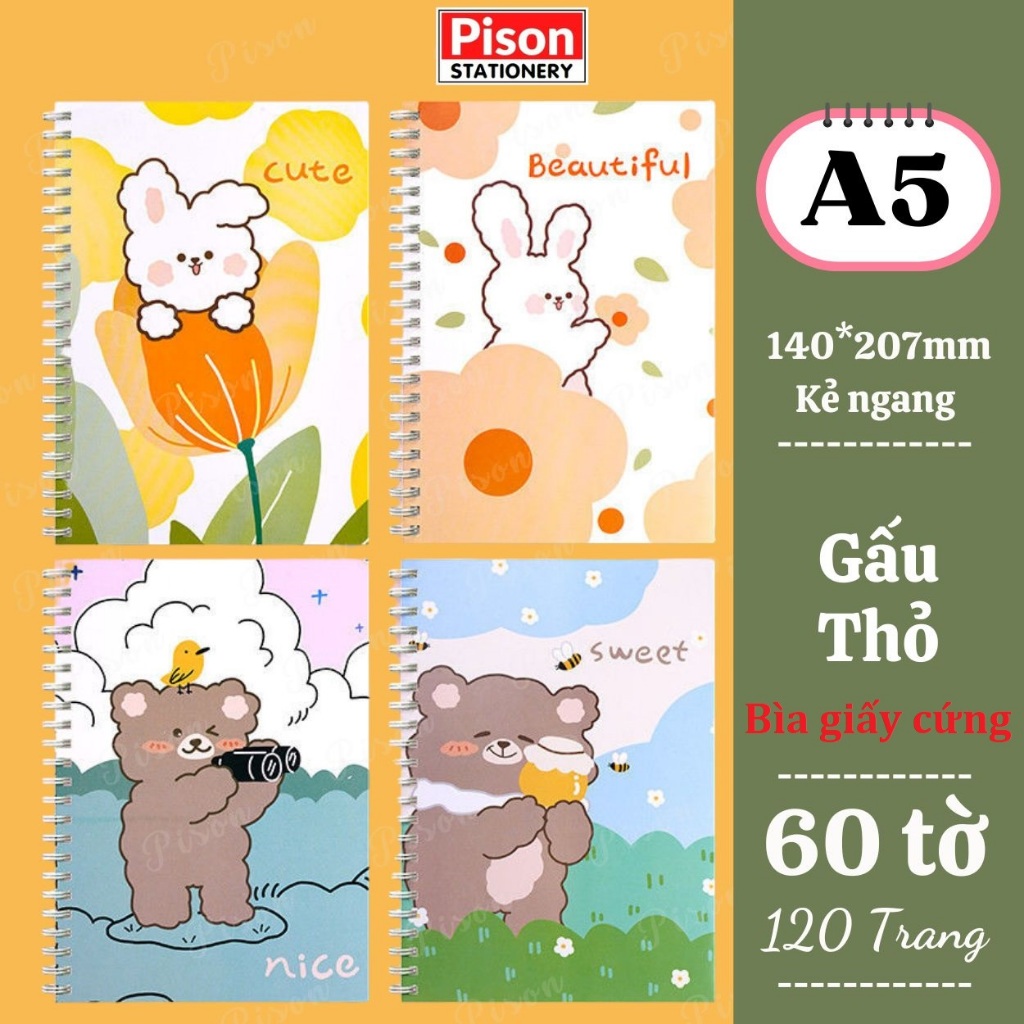Sổ lò xo basic A6 A5 B5 A4 160 trang kẻ caro kẻ ngang vở tập bullet ...
