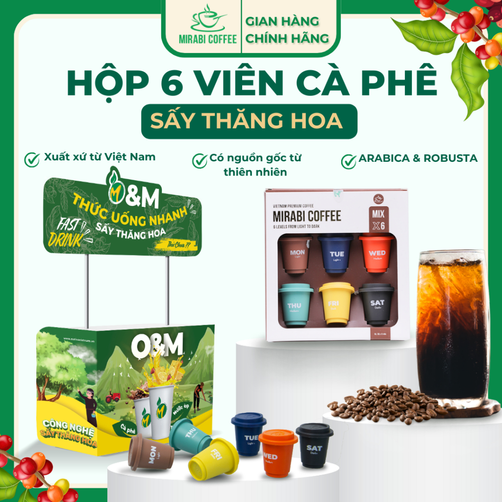 [ HỘP 6 viên ] Cà Phê Sấy Lạnh Mirabi Cao Cấp Từ Hạt Robusta và Arabica ...