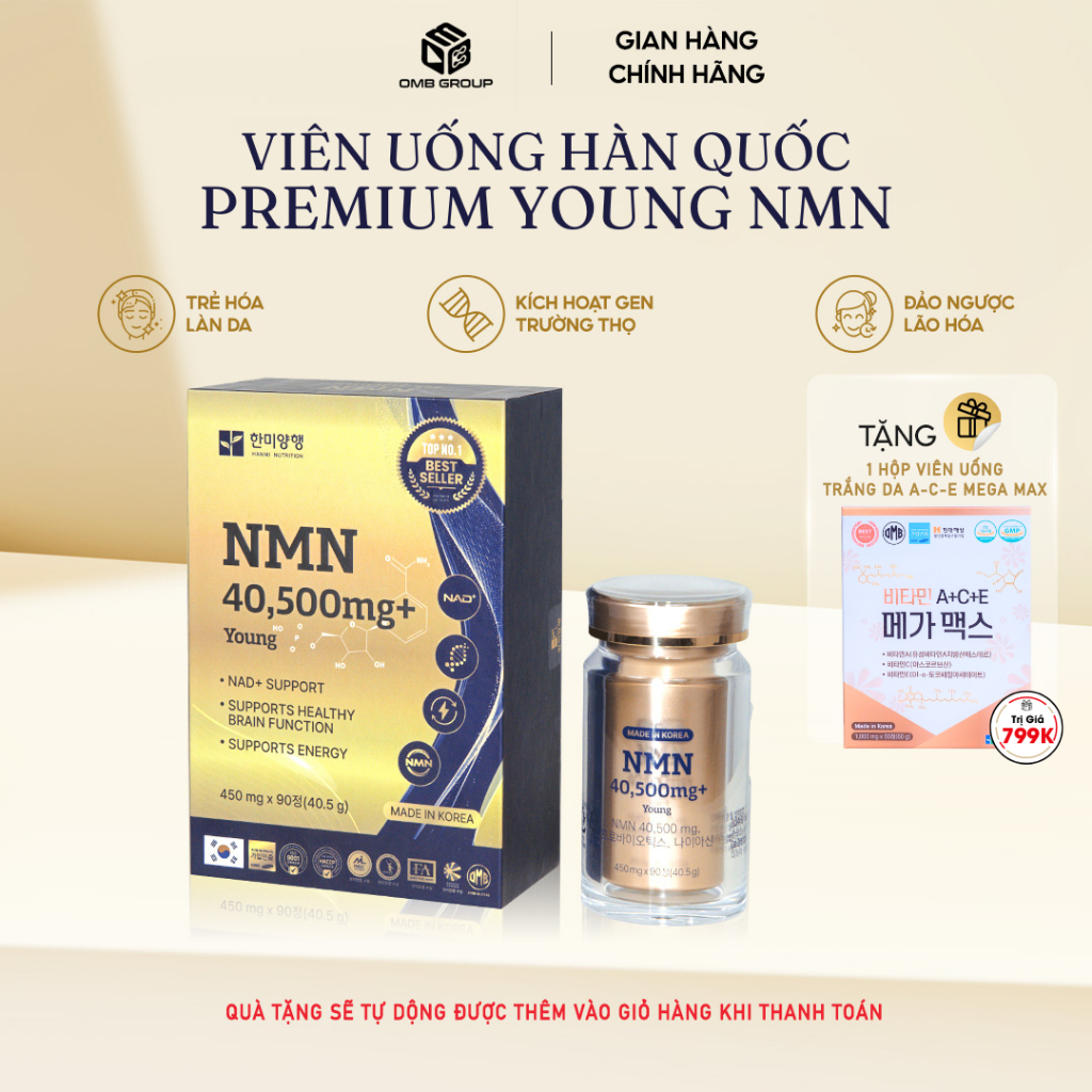 Viên uống Hàn Quốc PREMIUM YOUNG NMN 40500mg giúp trẻ hóa làn da, căng bóng hồng hào Hộp 90 viên ...