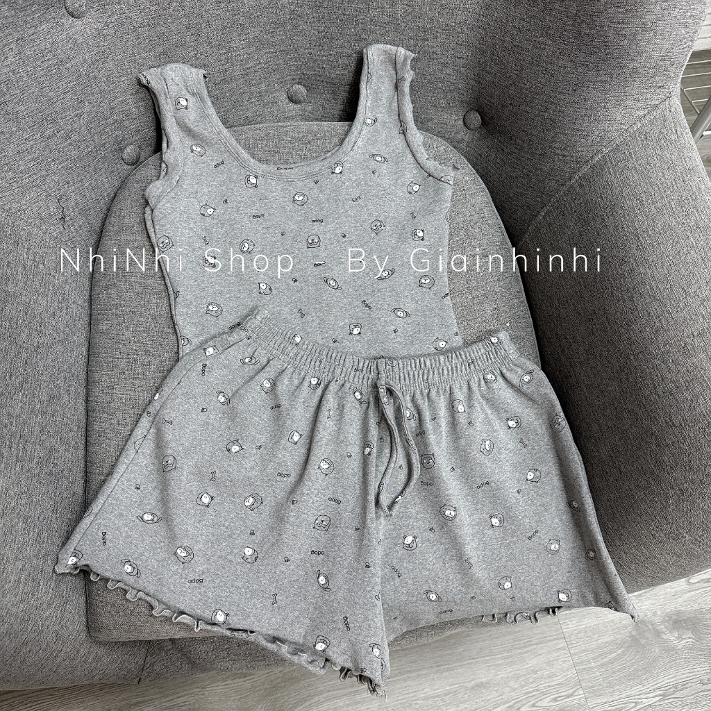 Sét đồ ngủ in hình áo ba lỗ sexxy thun co giãn, Bộ ngủ viền bèo BN0086 - NhiNhi Shop | Shopee ...