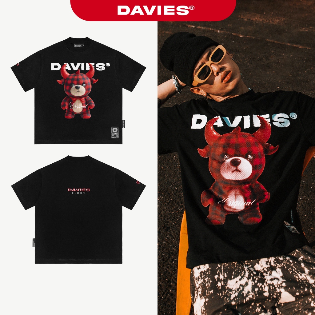 Áo thun đen nam nữ họa tiết DAVIES local brand màu đen form rộng vải cotton thoáng mát Tee Rebel ...