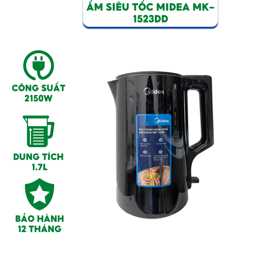 Ấm siêu tốc midea MK-1523DD - Công suất 2150W - Dung tích 1.7L - Bảo ...