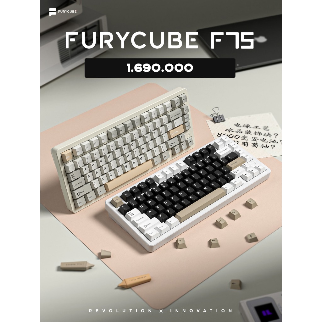 Bàn phím cơ Furycube F75 - Khung nhôm CNC núm xoay cao cấp 3 chế độ kết ...