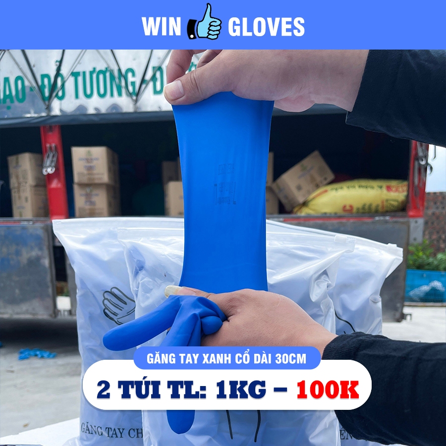 Combo 2 túi - Găng tay cao su xanh cổ dài 30cm - W39 | Shopee Việt Nam