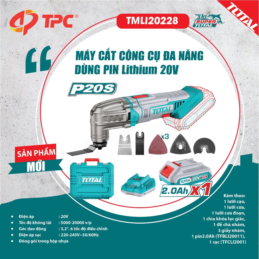 Máy cắt công cụ đa năng dùng pin Lithium 20V TOTAL TMLI20228 hàng chính ...