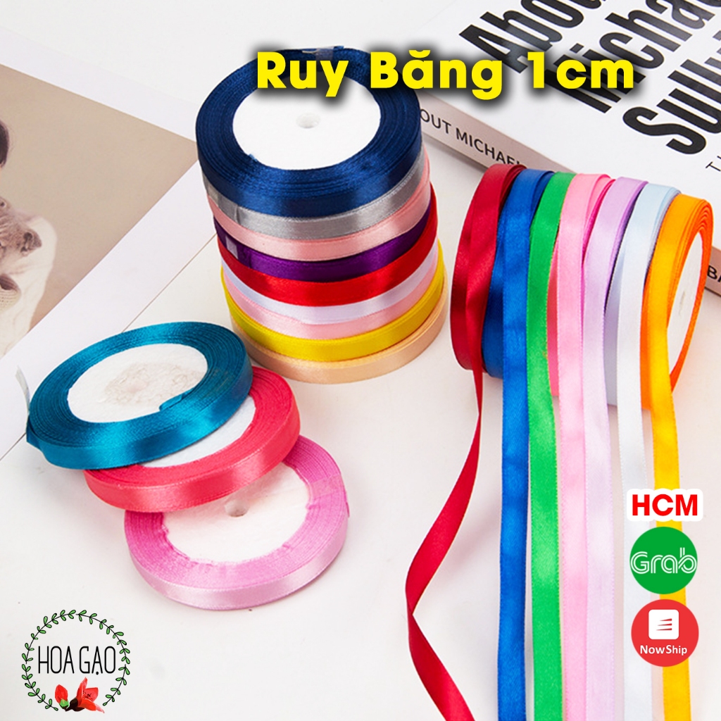 Ruy băng lụa duy băng dây ri băng 1cm HOA GẠO cuộn ruy băng làm hoa ...