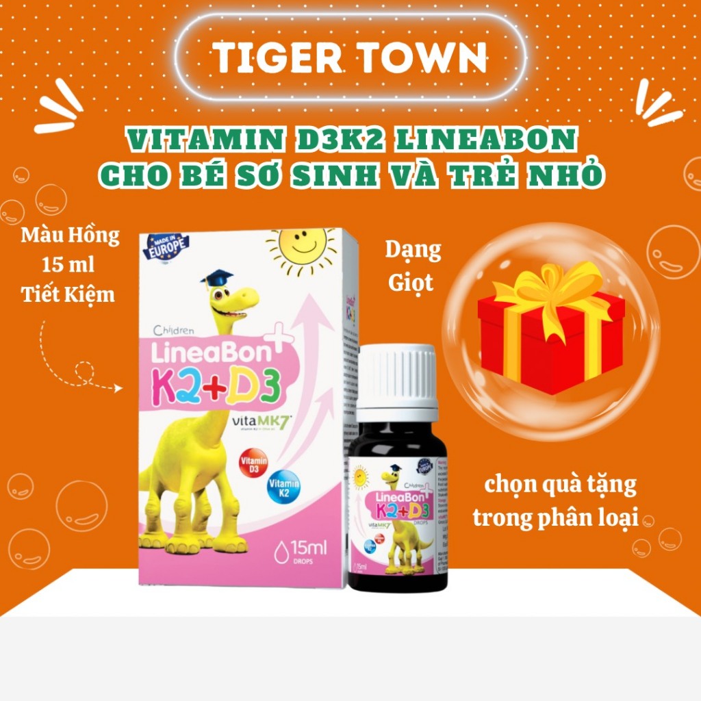Vitamin D3K2 LineaBon cho bé chai hồng 15ml, bé tăng chiều cao vượt ...