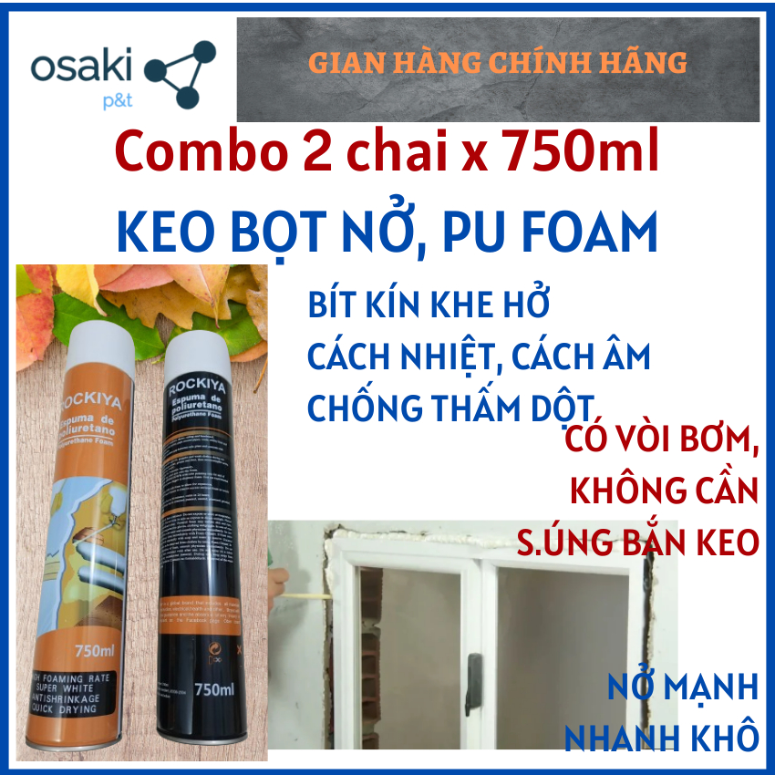 (COMBO 2 Chai 750ml) Chai Xịt PU Foam, Keo Bọt Nở Bịt Kín Lổ, Cách Âm Cách Nhiệt Chống Thấm ...