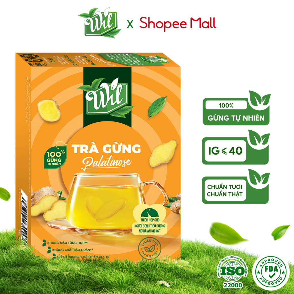Trà gừng Wil thành phần từ đường ăn kiêng phù hợp cho người tiểu đường 168g (12 gói x 14g ...