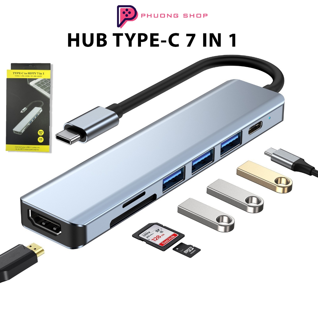 Hub Type C 7 in 1 - Hub chuyển đổi USB C sang USB 3.0, HDMI 4K ,Thunderbolt 3 USB-C 7 trong 1 ...