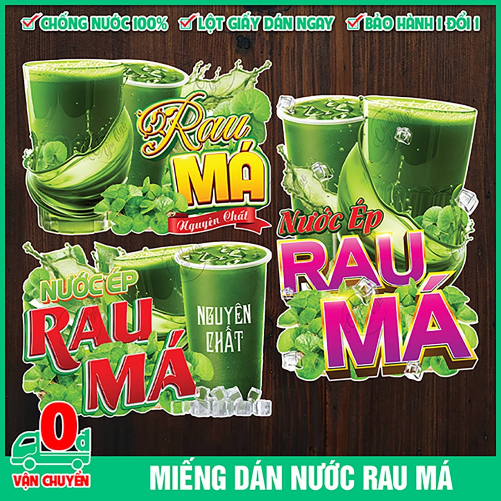 Hình dán RAU MÁ dán tường trang trí xe đẩy quán nước trà sữa cà phê ...