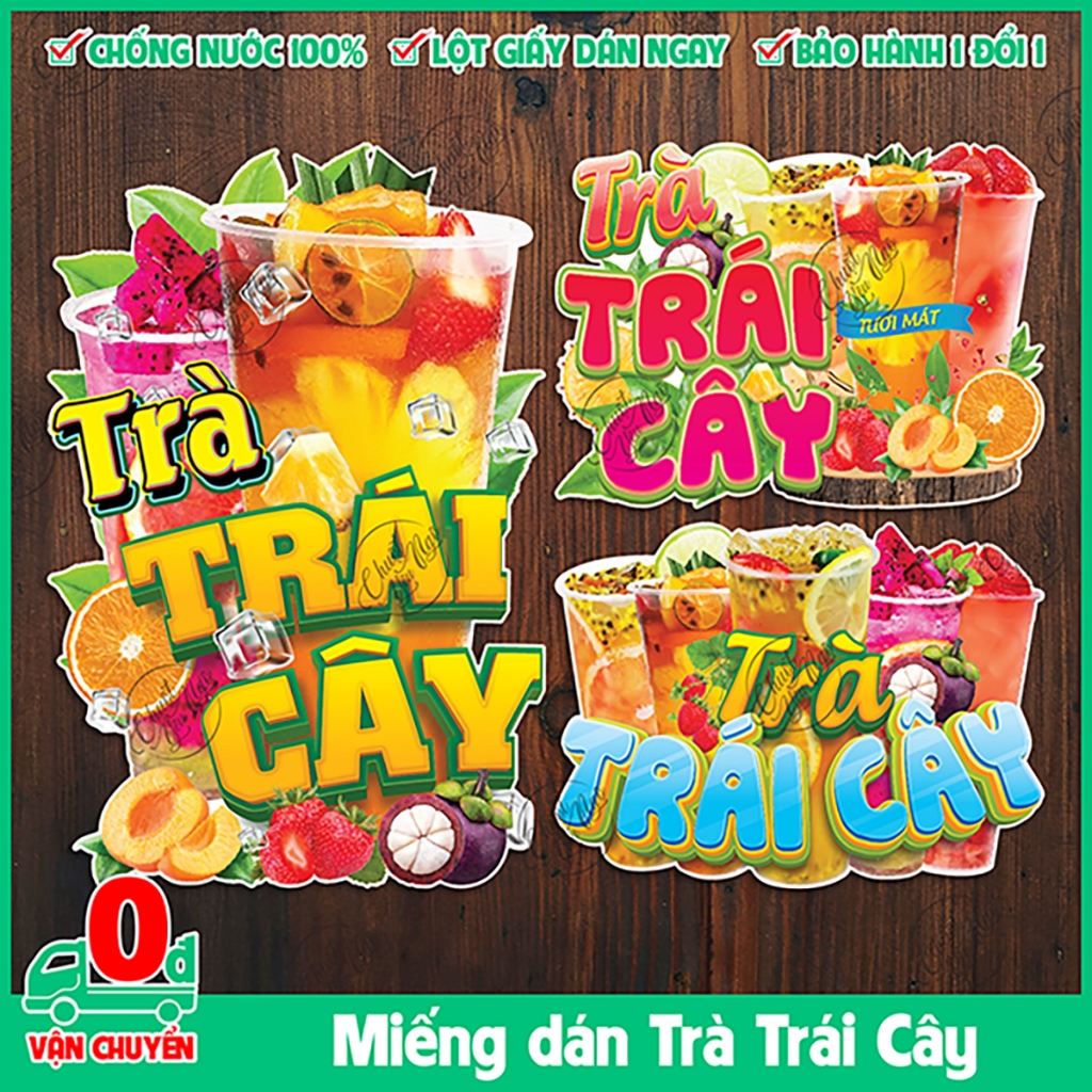 Miếng dán trà TRÁI CÂY decal sticker trang trí xe đẩy dán tường trang ...