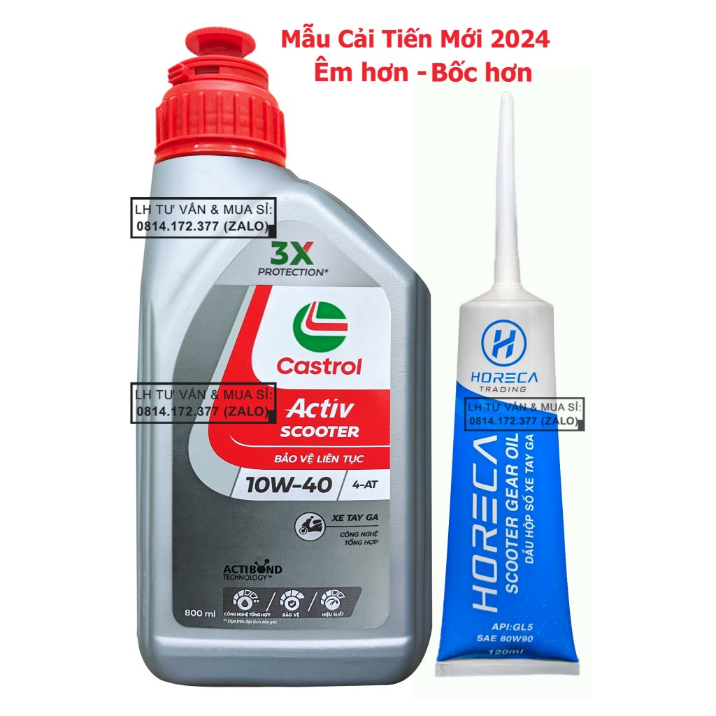 Bộ Combo Dầu nhớt tay ga Castrol Activ Scooter 10w40 800ml (0.8L ...