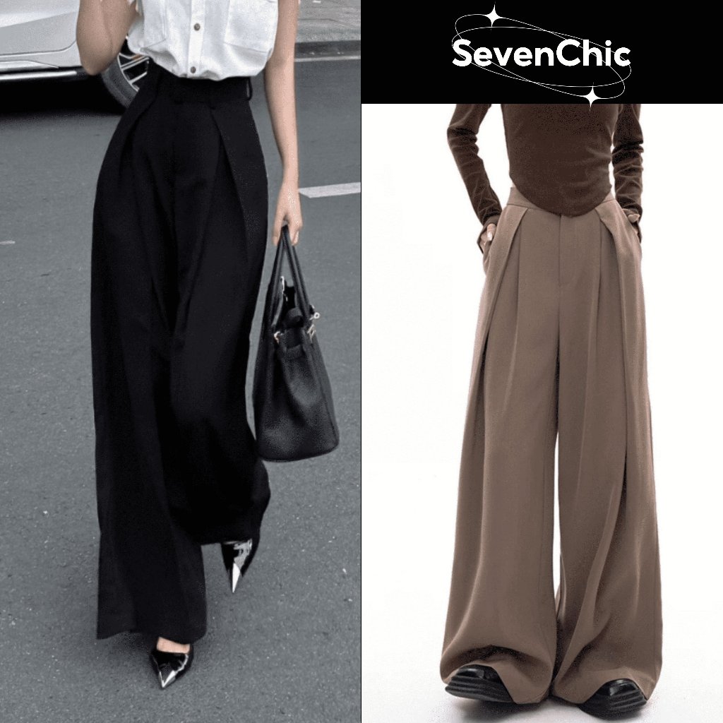 Quần ống rộng ly lệch cạp cao tôn dáng chất GOLD SevenChic Quanongrong382_P13K12 | Shopee Việt Nam