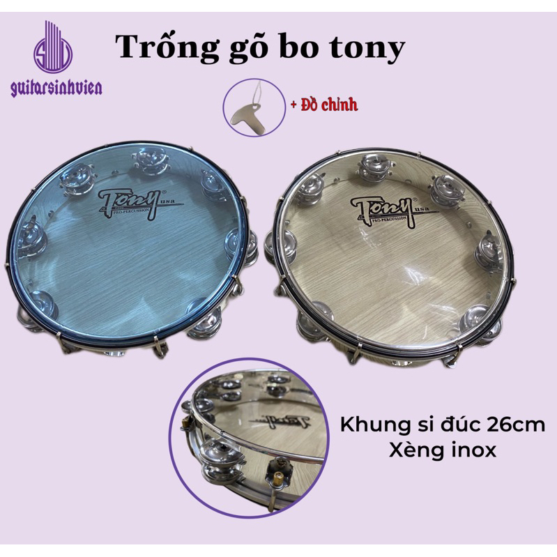 Trống gõ Bo Tony có vành đen - Tặng tài liệu - Khung si đúc mạ inox ...