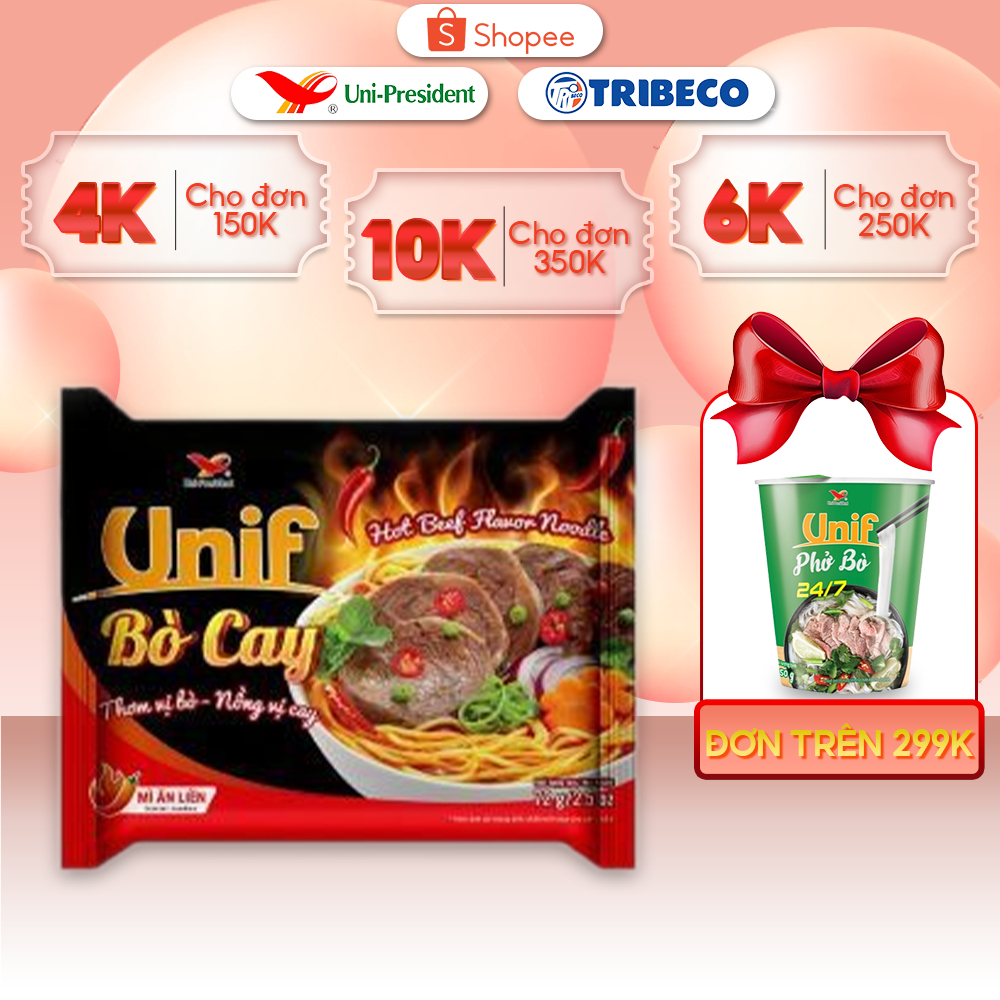 Thùng 30 gói mì Unif vị Bò Cay, mì ăn liền thơm vị bò – nồng vị cay ...