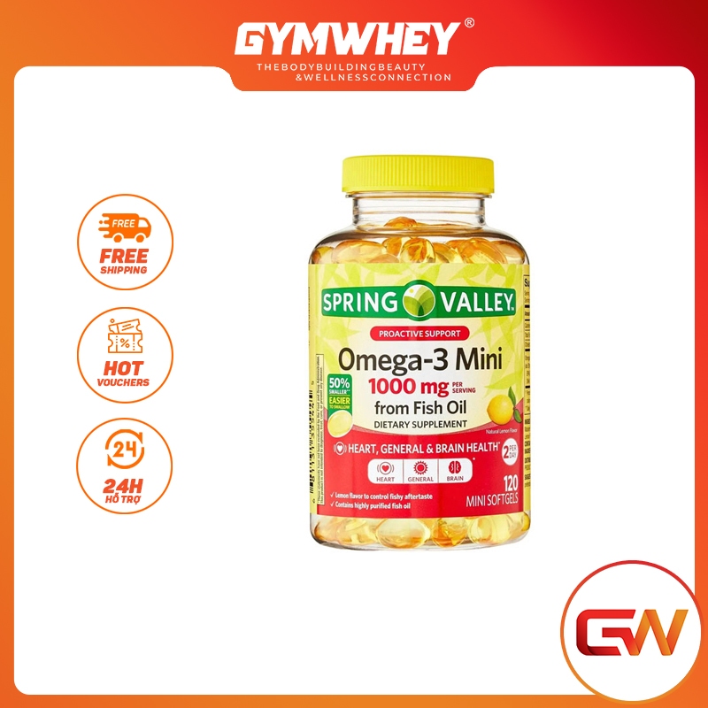 Spring Valley Omega 3 1000Mg MINI 120 Viên/60 Ser Hỗ Trợ Sức Khỏe Tim ...