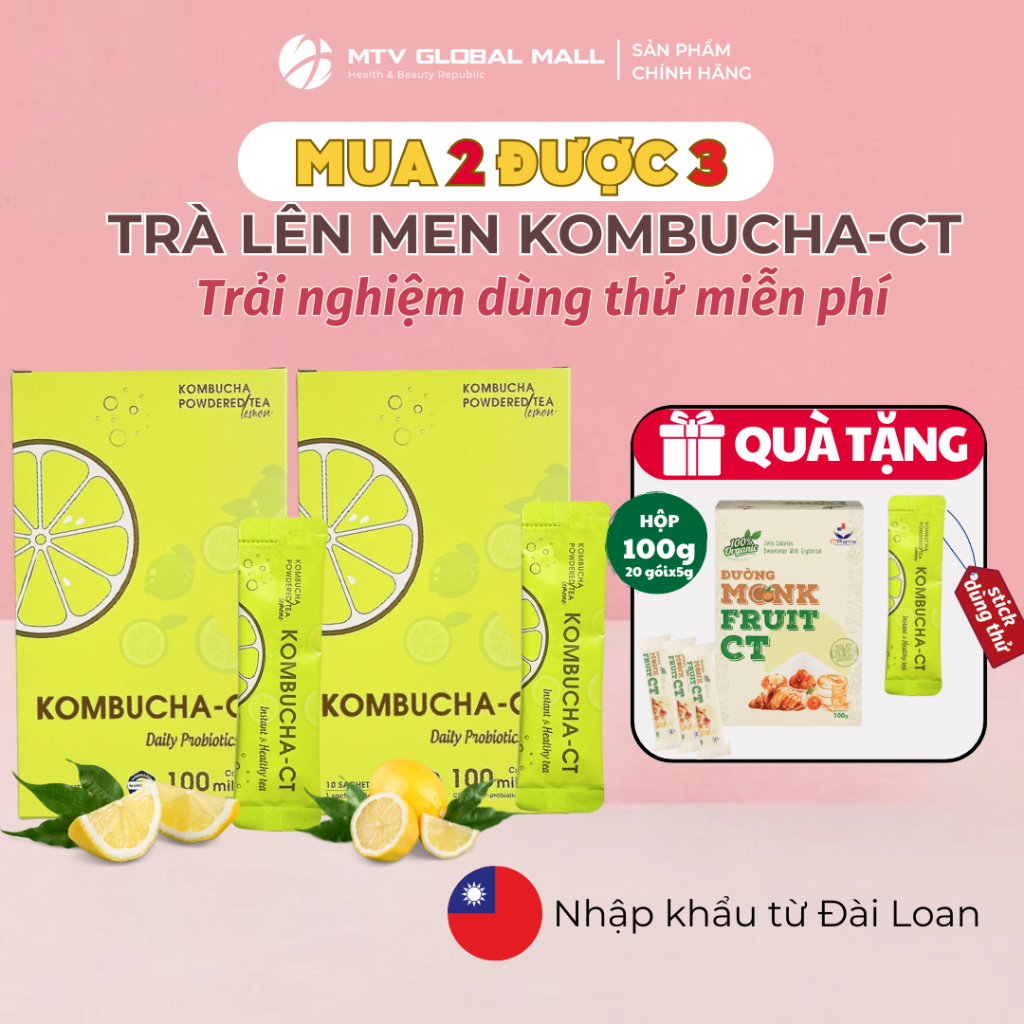 Trà Lên Men Kombucha CT Nhập Khẩu Đài Loan Vị Chanh / Vị Vải Thanh Mát Giải Nhiệt Hộp 10 Gói x ...