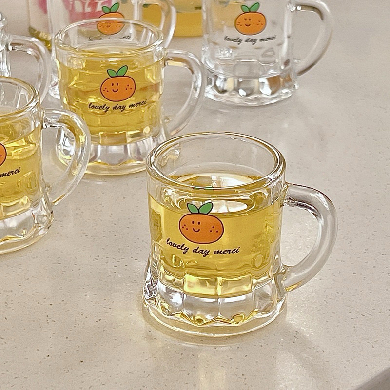 Cốc thủy tinh mini 50ml hình trái cam cute, ly soju có quai cầm decor xinh xắn cho gia đình ...
