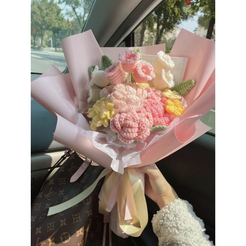 BÓ HOA LEN MÀU PASTEL BẰNG LEN HANDMADE dùng làm quà tặng | Shopee Việt Nam